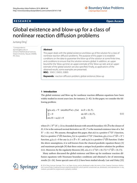 Pdf Global Existence And Blow Up For A Class Of Nonlinear Reaction