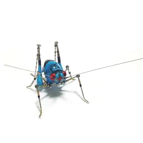 Steampunk Blue Grasshopper Model Sculpture Bug Insect 3d Metal