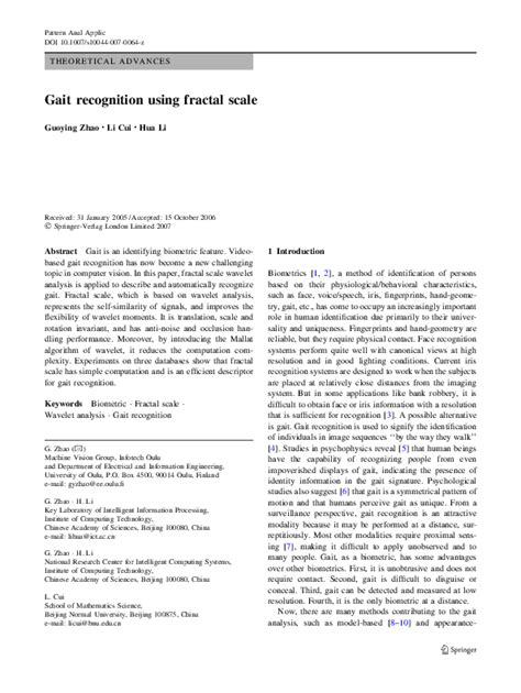 Pdf Gait Recognition Using Fractal Scale