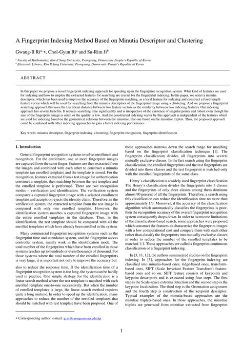 Pdf A Fingerprint Indexing Method Based On Minutia Descriptor And