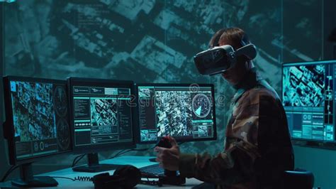 Military Soldier Operating Advanced Technology In A Command Center Stock Video Video Of