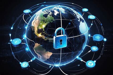 Premium Photo Secure Network Connection Technology Globe And Lock With Applications Icon