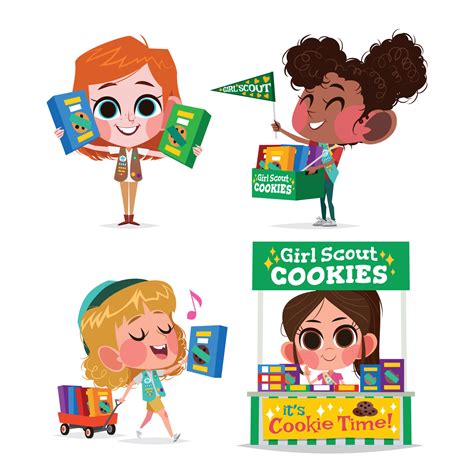 Girl Scout Cookies Character Concept Set 6435141 Vector Art At Vecteezy