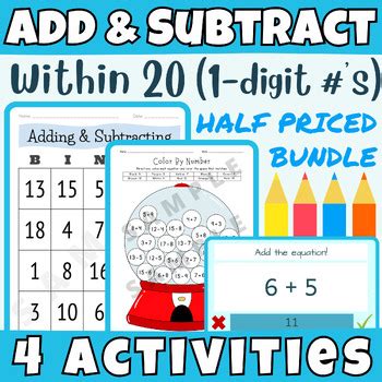 Adding Subtracting Single Digit One Digit Numbers Within 20 1 20 Games Color