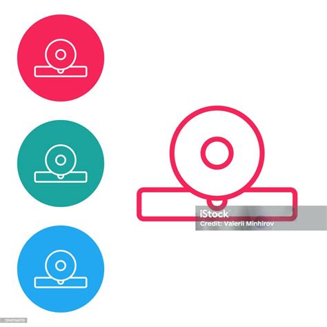 흰색 배경에 격리 된 빨간색 선 이비인후과 머리 반사판 아이콘 환자의 귀 목 코를 검사하기위한 장비 원 버튼으로 아이콘을 설정합니다 벡터 일러스트레이션 거울에 대한 스톡