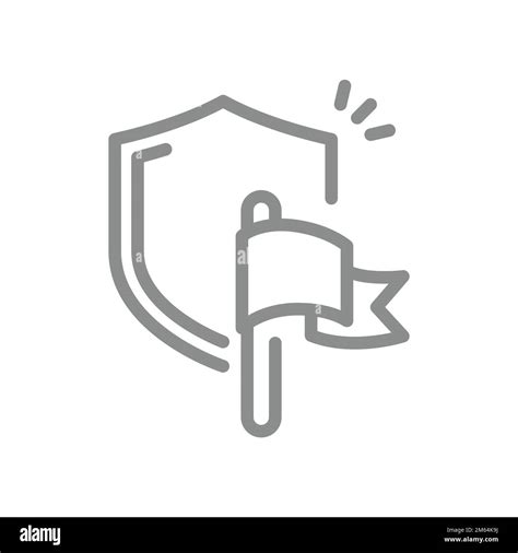 Shield And Flag Line Vector Icon Security Safety Alert Outlined Symbol Stock Vector Image