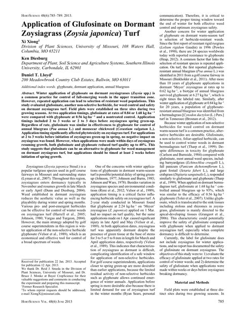 Pdf Application Of Glufosinate On Dormant Zoysiagrass Zoysia Japonica Turf