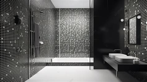 현대적인 욕실 디자인 흑백 타일 벽 인테리어의 3d 렌더링 욕실 화장실 화장실 욕실 인테리어 배경 일러스트 및 사진 무료 다운로드 Pngtree