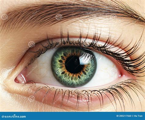 Close Up Shot Of Beautiful Female Eye With Long Eyelashes Stock