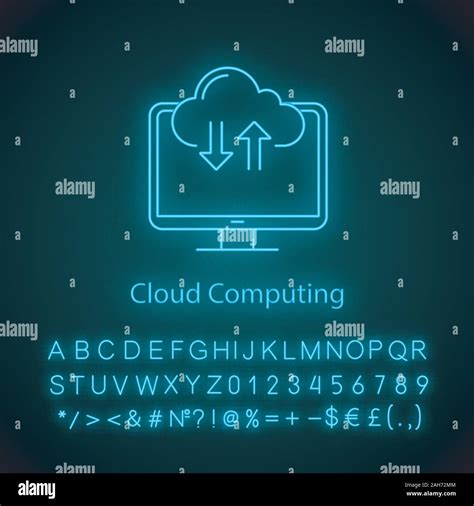 Cloud Computing Neon Light Icon Internet Data Storage File Sharing