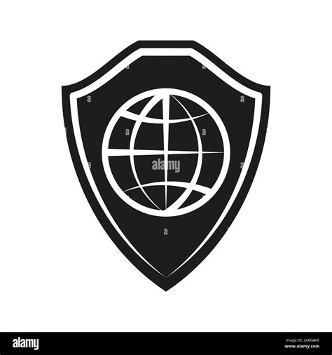 Shield With Globe Security Symbol Vector Black And White Icon Global Protection Emblem Stock
