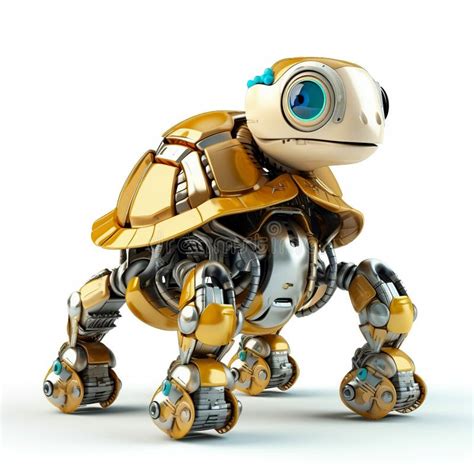 Cute Turtle Robot Robotic Reptile Isolated Over White Background