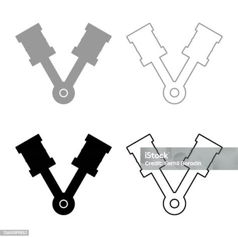 엔진의 피스톤 자동차 크랭크 샤프트 실린더 캠샤프트 세트 아이콘 회색 검은 색 벡터 일러스트 이미지 플랫 스타일 솔리드 채우기