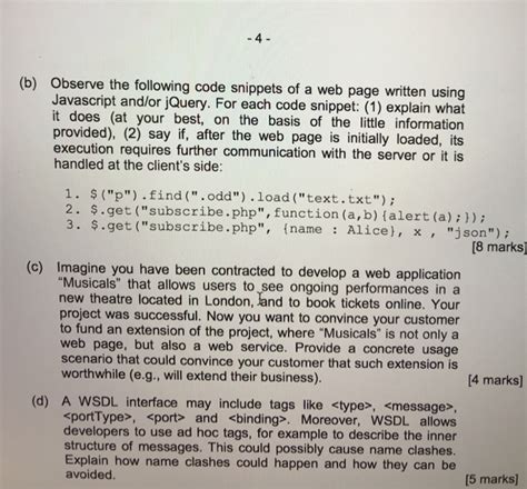 B Observe Following Code Snippets Web Page Written Using Javascript Jquery Code Snippet