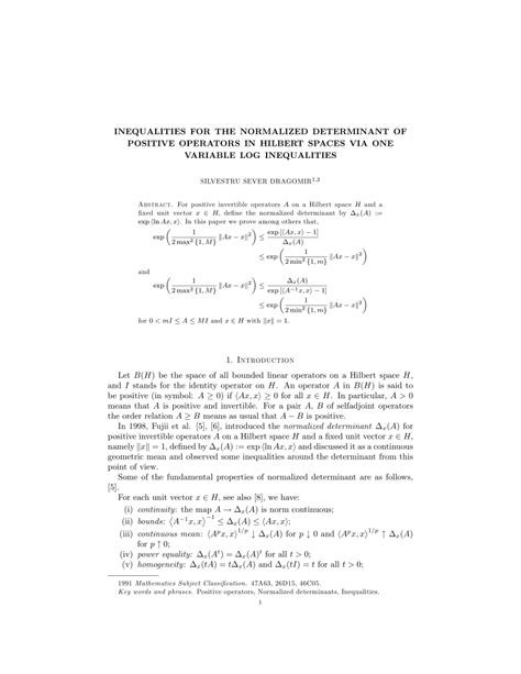 Pdf Inequalities For The Normalized Determinant Of Positive Operators