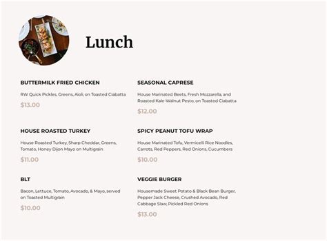 Our Lunch Menu Html Code Example By Nicepage