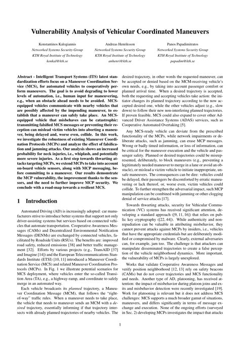 Pdf Vulnerability Analysis Of Vehicular Coordinated Maneuvers
