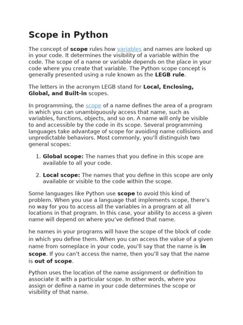 Scope In Python Pdf Scope Computer Science Anonymous Function