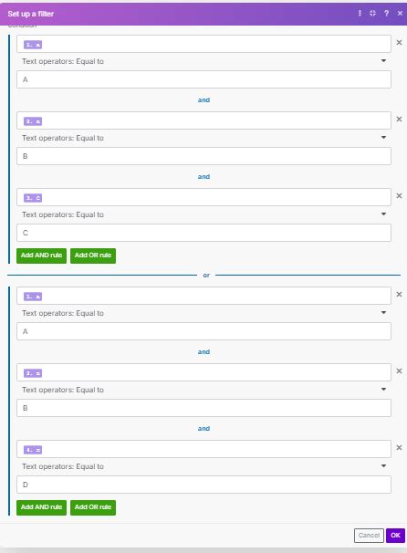 setting up filter and or conditions how to make community