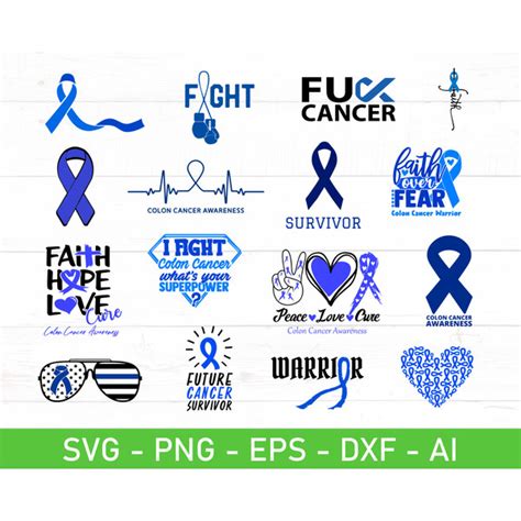Colon Cancer Awareness Svg Bundle Blue Ribbon Svg Fight Co Inspire