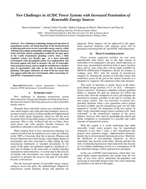 Pdf New Challenges In Acdc Power Systems With Increased Penetration