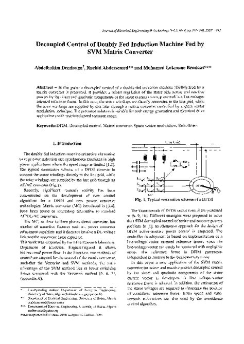 Pdf Decoupled Control Of Doubly Fed Induction Machine Fed By Svm