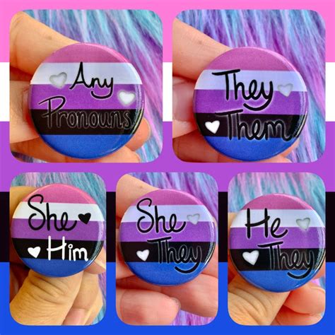 Genderfluid Pride Flag Pronoun Pin Back Button Theythem Etsy Genderfluid Pride Pride Flags