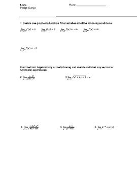 Calculus Limits Test Or Quiz By Jeffrey Christopher TPT