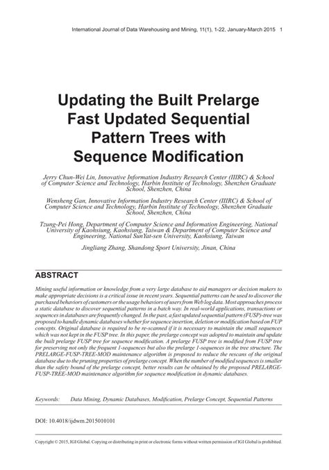 pdf updating the built prelarge fast updated sequential pattern trees with sequence modification