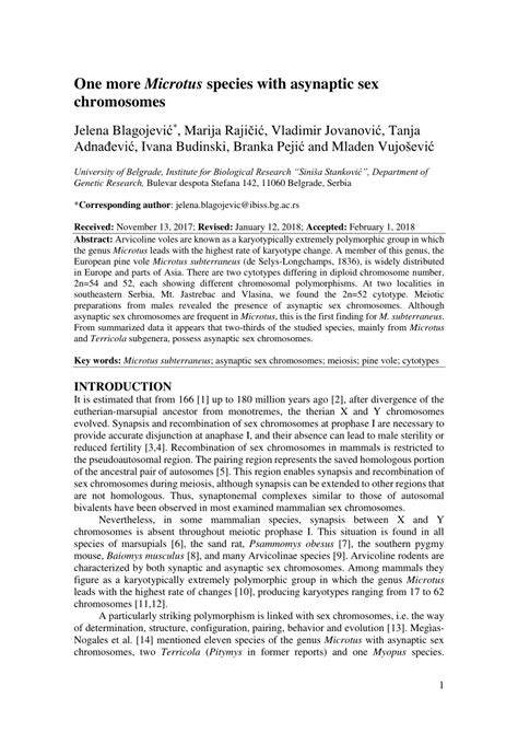 Pdf One More Microtus Species With Asynaptic Sex Chromosomes