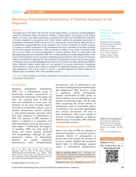 Pdf Hereditary Palmoplantar Keratoderma A Practical Approach To The Diagnosis