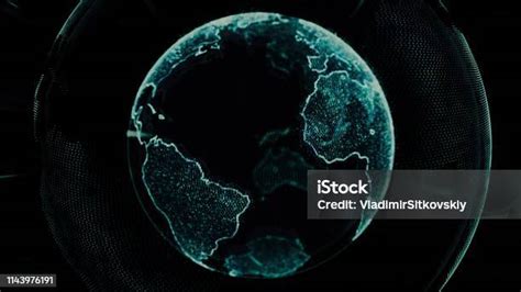 회전 하는 지구 회전 루프는 궤도와 빛나는 도트 스타일 월드 글로브 점박이에 대한 스톡 사진 및 기타 이미지 점박이 지도 3차원 형태 Istock