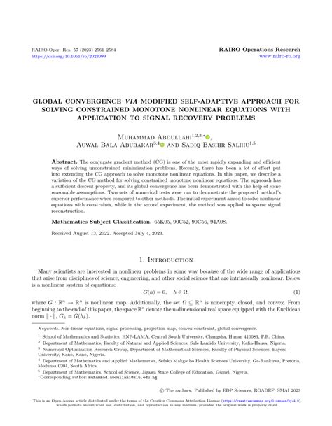 Pdf Global Convergence Via Modified Self Adaptive Approach For