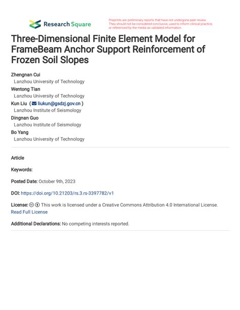 Pdf Three Dimensional Finite Element Model For Framebeam Anchor Support Reinforcement Of