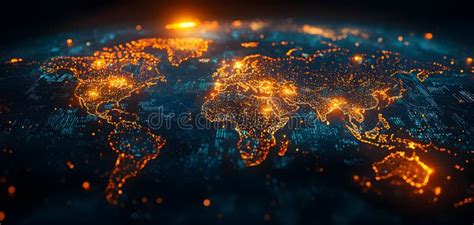 Illuminated World Map Reflects Global E Commerce Activity Stock Illustration Illustration Of