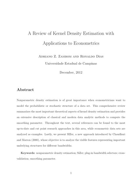 Pdf A Review Of Kernel Density Estimation With Applications To Econometrics