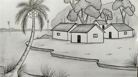 Easy Village Drawing Tutorial Gramer Drissho Drawing Step By Step Scenery Drawing Easy Youtube
