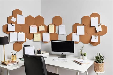 Premium Photo A Home Office With A Hexagonal Corkboard For Scheduling