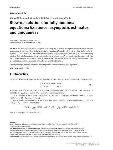 Pdf Blow Up Solutions For Fully Nonlinear Equations Existence