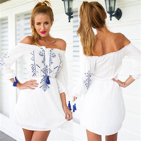 Sexy Slash Neck Off Shoulder High Waist Print Dress