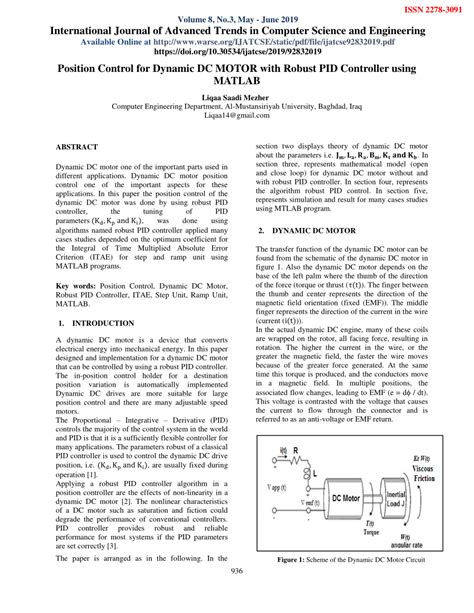 Pdf Position Control For Dynamic Dc Motor With Robust Pid Controller