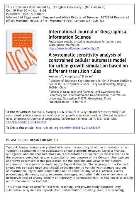 Pdf A Systematic Sensitivity Analysis Of Constrained Cellular Automata Model For Urban Growth