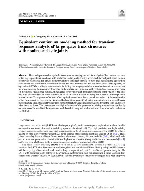 Equivalent Continuum Modeling Method For Transient Response Analysis Of Large Space Truss