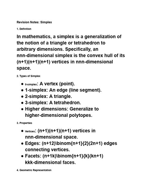 Revision Notes Simplex Pdf Mathematical Optimization Vertex