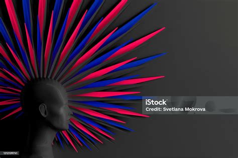 양식에 일치시키는 모호크 헤어 스타일과 프로필에 젊은 여성의 입체 머리와 창조적 인 어두운 배경 3d 일러스트레이션 0명에 대한 스톡 사진 및 기타 이미지 Istock