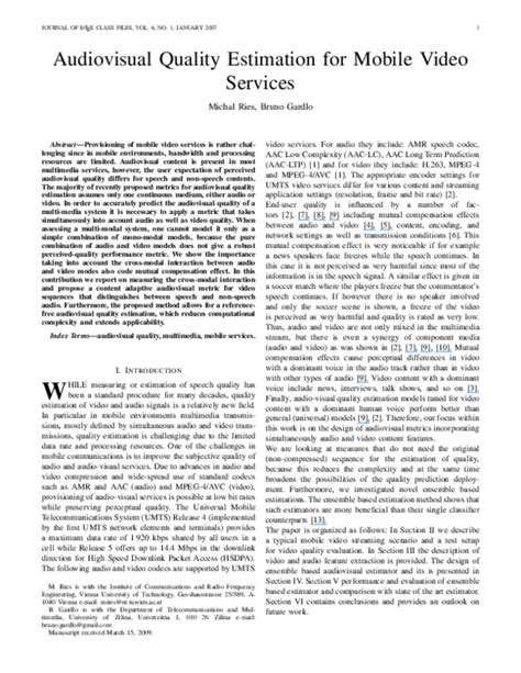 Pdf Audiovisual Quality Estimation For Mobile Video Services