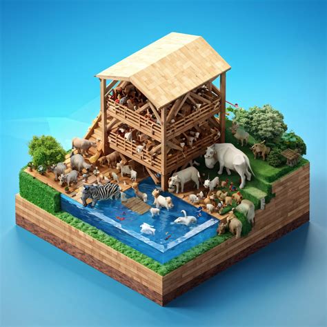 Isometric 3d Rendering Displaying Noahs Ark Nestled Inside By Chad