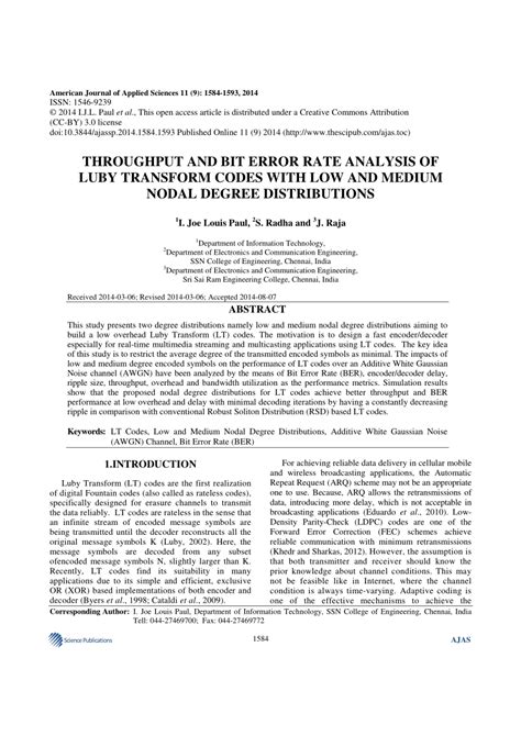 Pdf Throughput And Bit Error Rate Analysis Of Luby Transform Codes With Low And Medium Nodal
