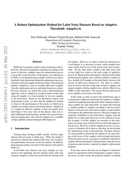 Pdf A Robust Optimization Method For Label Noisy Datasets Based On Adaptive Threshold Adaptive K