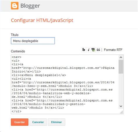 Cuaderno de aprendizaje Emprendimiento y nuevas tecnologías Crear un menú horizontal